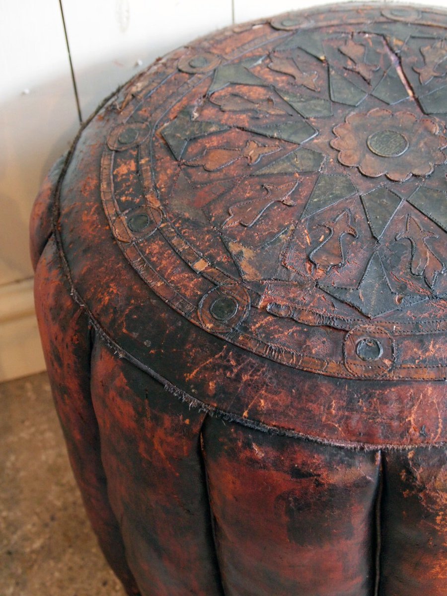 Antique Leather Pouffe › Puckhaber Decorative Antiques › specialists in ...