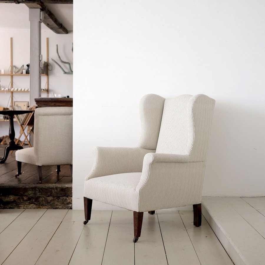 English Wingback Armchair in Ticking › Puckhaber Decorative Antiques ...